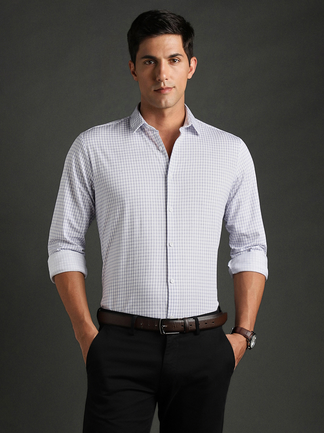 Buy Bergamo Pure Cotton Slim Fit Checked Knitted Formal Shirt - Shirts ...