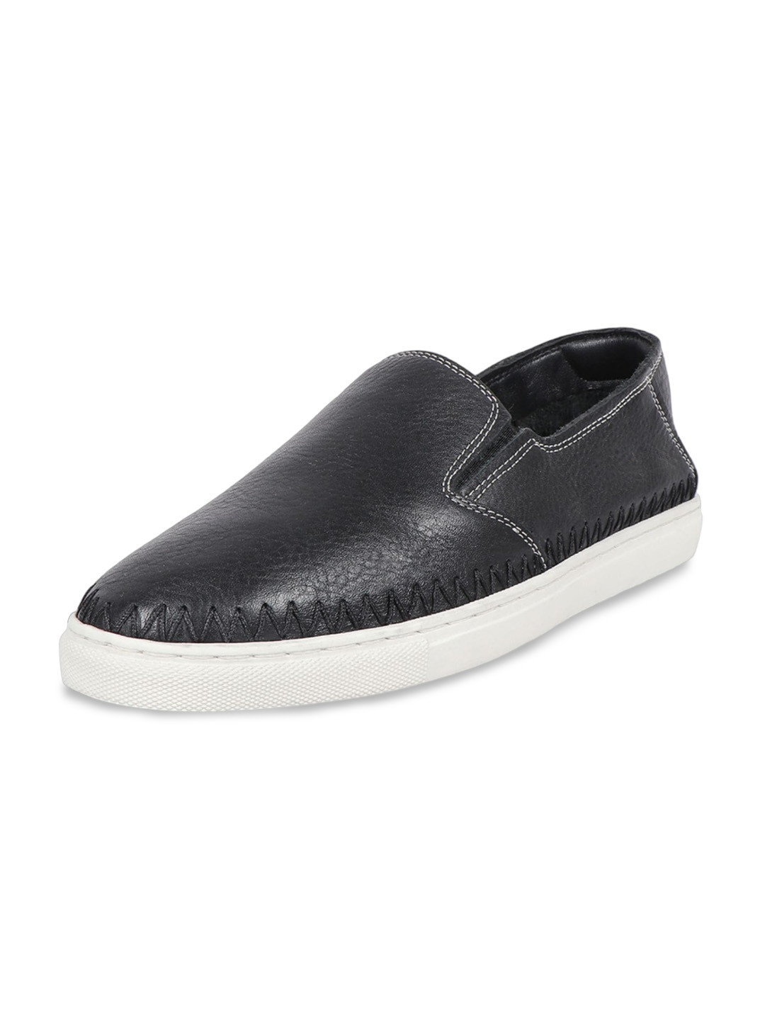 Buy Hidesign Men Black Perforations Leather Slip On Sneakers - Casual ...