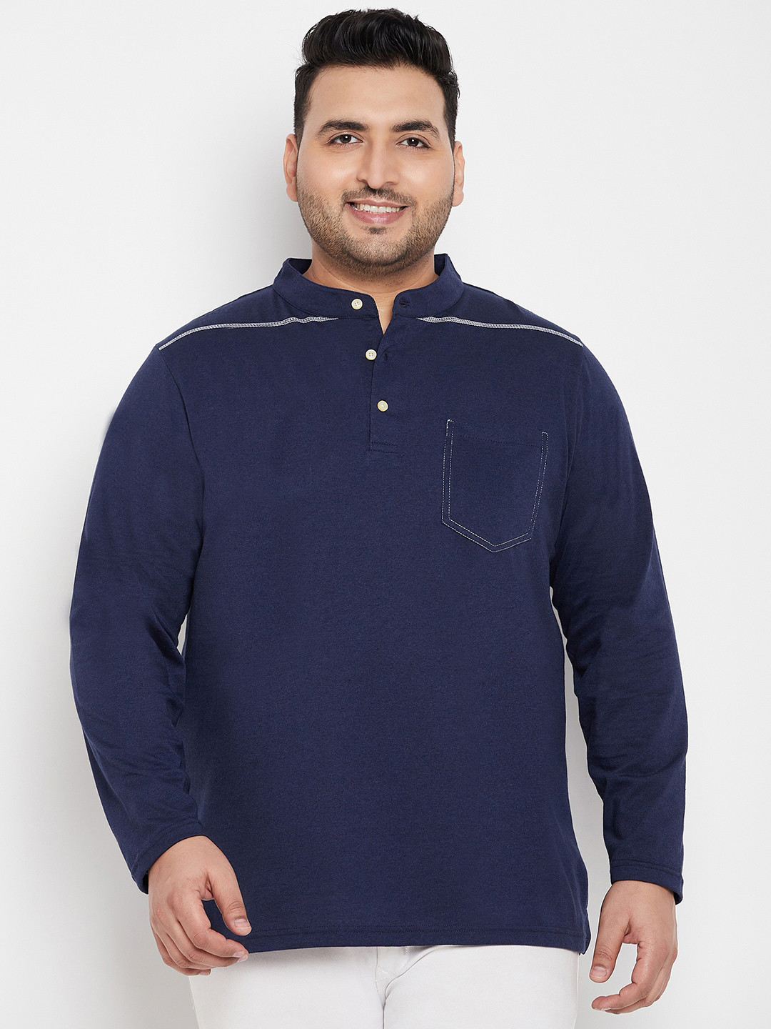Buy Bigbanana Plus Size Band Collar Bio Finish Pure Cotton T Shirt ...
