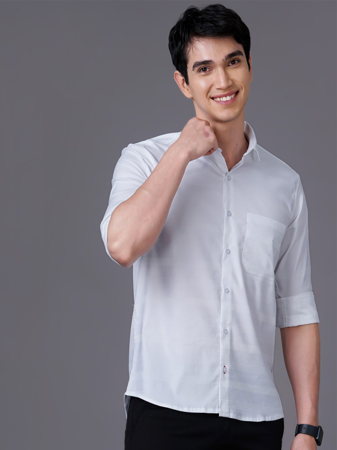 Buy PAUL STREET Standard Slim Fit Horizontal Striped Casual Shirt ...