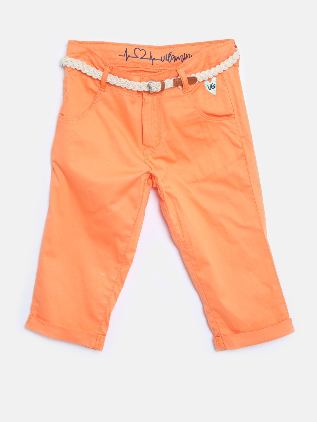 Buy VITAMINS Girls Coral Orange Solid Capris - Capris for Girls 2494549 ...