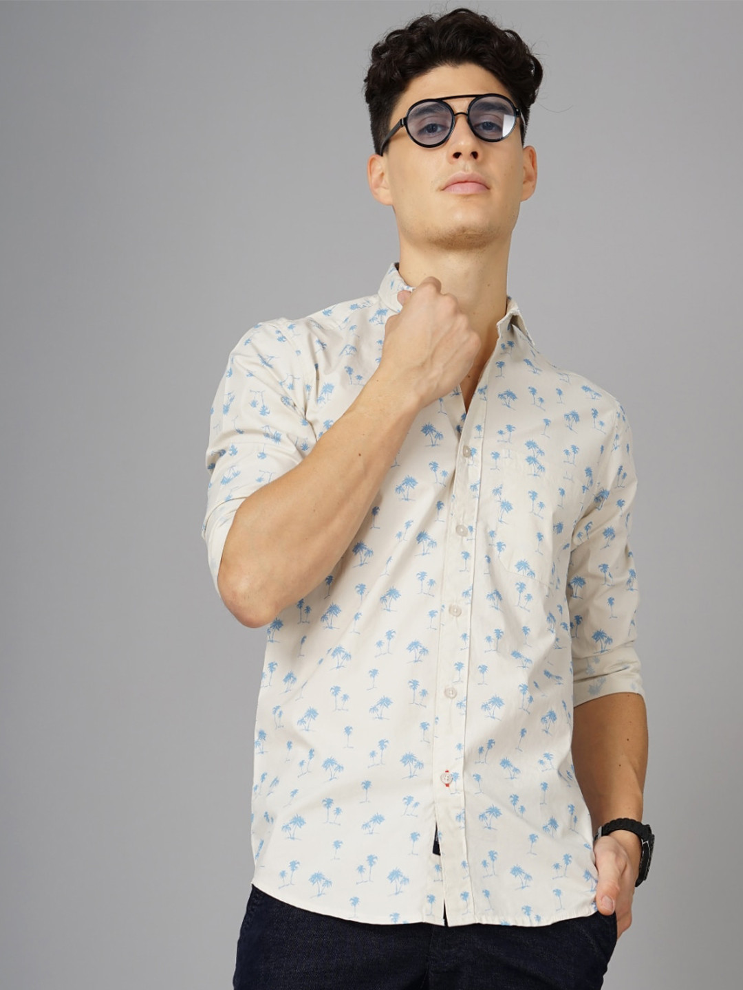 Buy PAUL STREET Standard Slim Fit Floral Printed Spread Collar Cotton ...