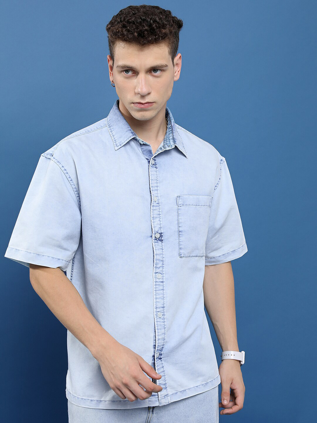 Buy HIGHLANDER Spread Collar Drop Shoulder Sleeves Oversized Denim ...