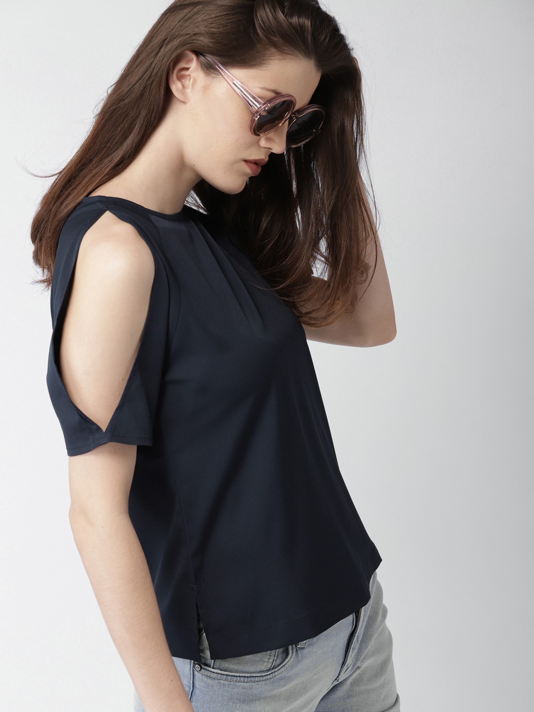 Buy Mast And Harbour Women Navy Blue Solid Top Tops For Women 2495157