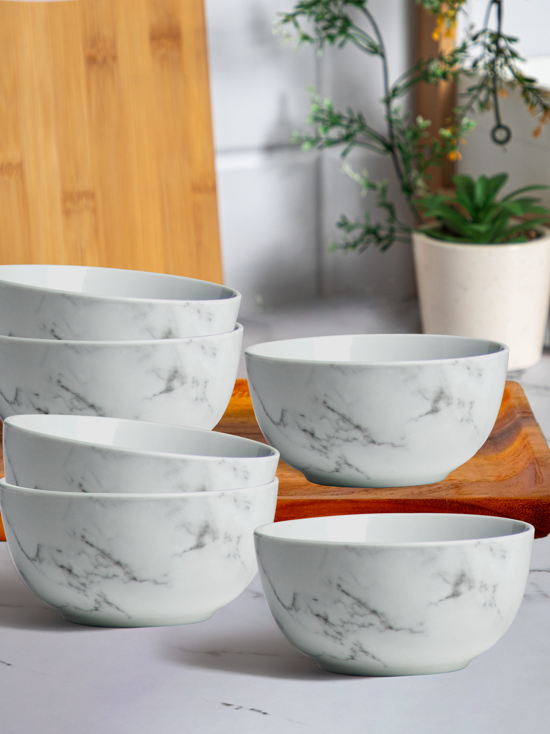 Buy Anko White & Grey 6 Pieces Printed Stoneware Glossy Bowls - Bowl ...