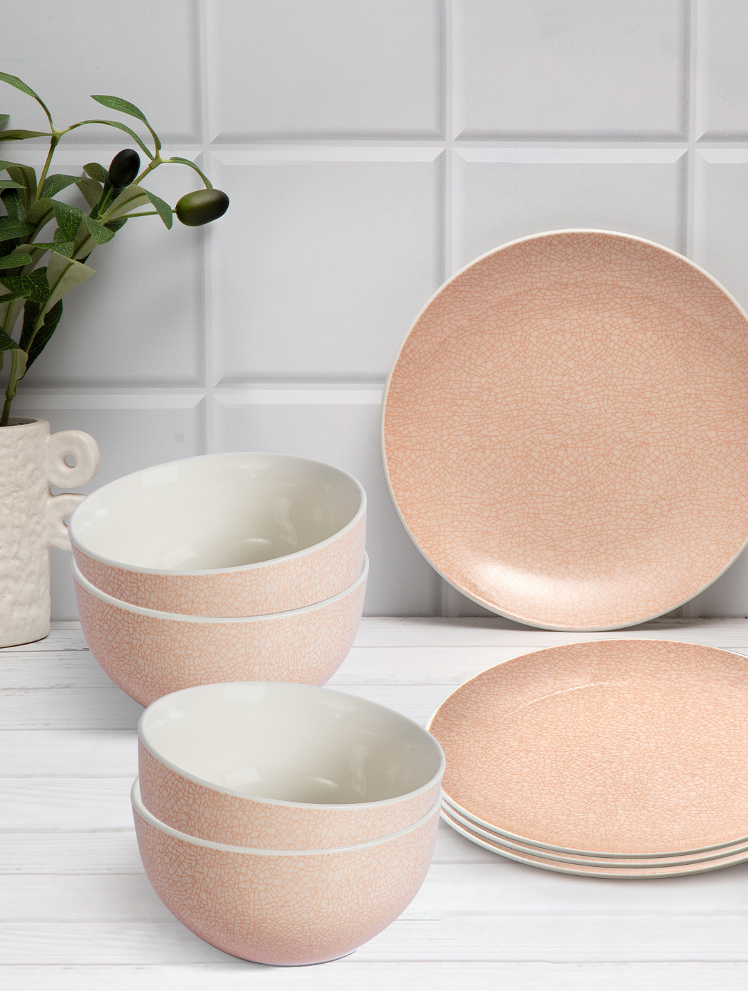 Buy Anko Pink 8 Pieces Stoneware Matte Dinner Set - Dinner Set for ...