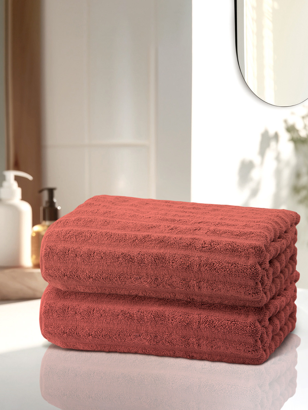 Buy Anko Rust 670 GSM Pure Cotton Antibacteria Ribbed Texture Hand ...