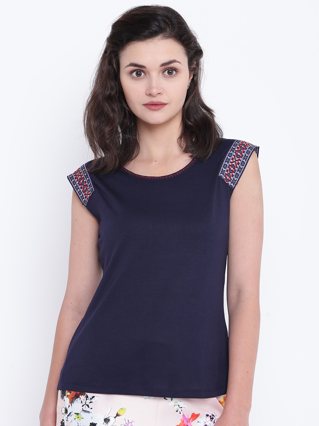 Buy Madame Women Navy Blue Solid Top - Tops for Women 2495293 | Myntra