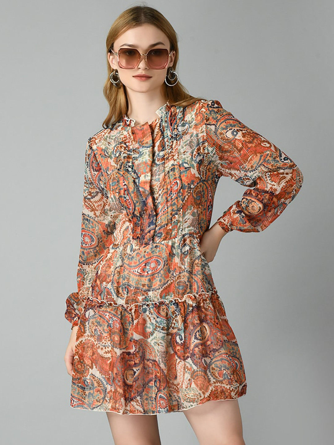 Buy TAKI TAKI Ethnic Motifs Printed Puff Sleeves A Line Dress - Dresses ...
