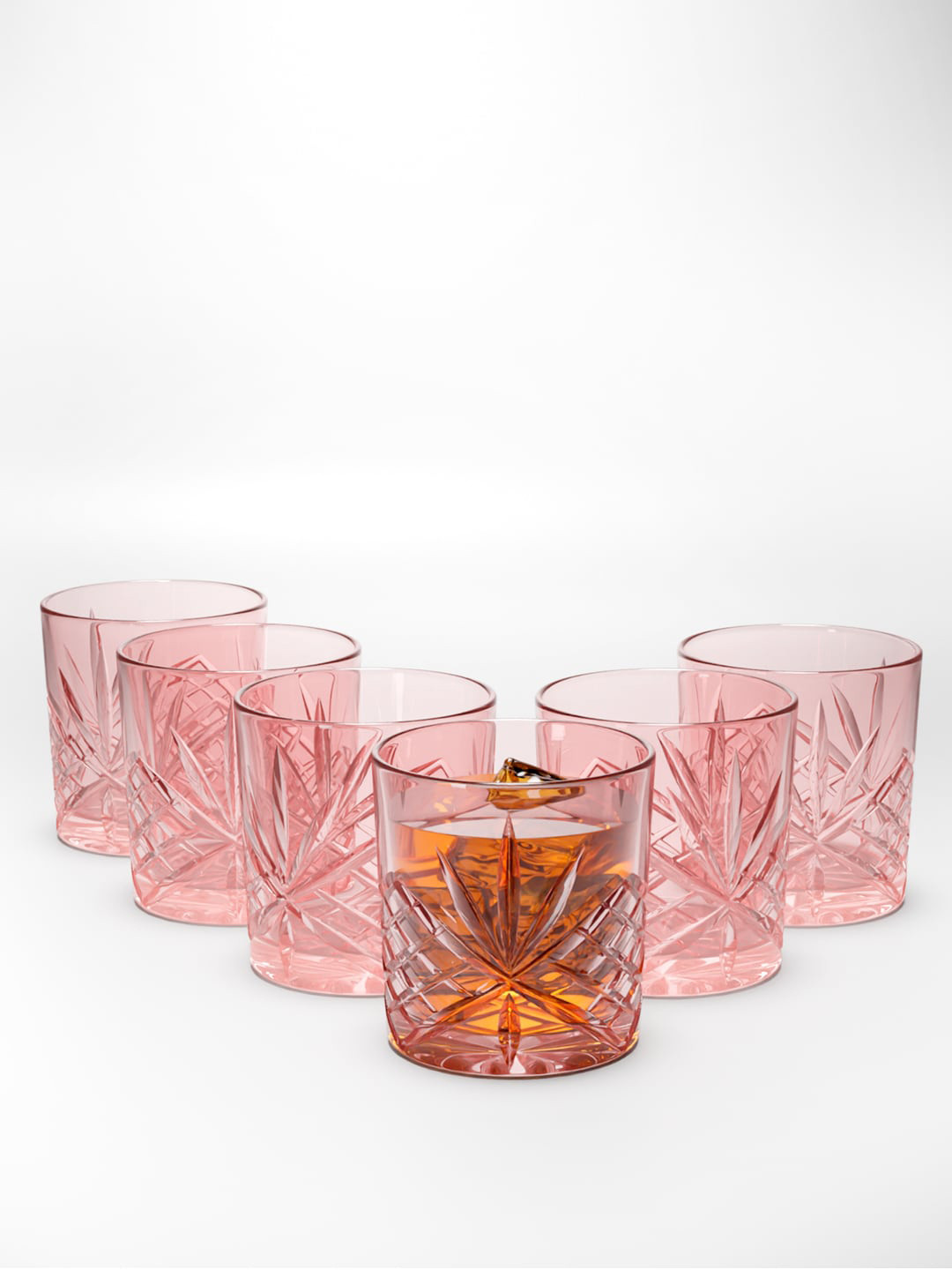 Buy Anko Pink 6 Pieces Textured Glass Water Glasses 300 ML Each - Water ...