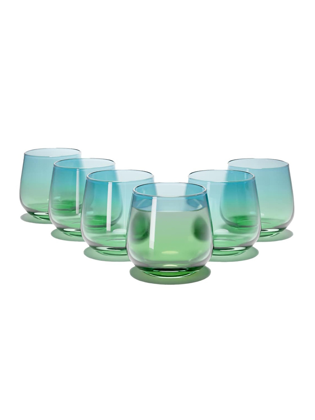 Buy Anko Green & Blue 6 Pieces Glass Water Glasses 430 ML Each - Water ...