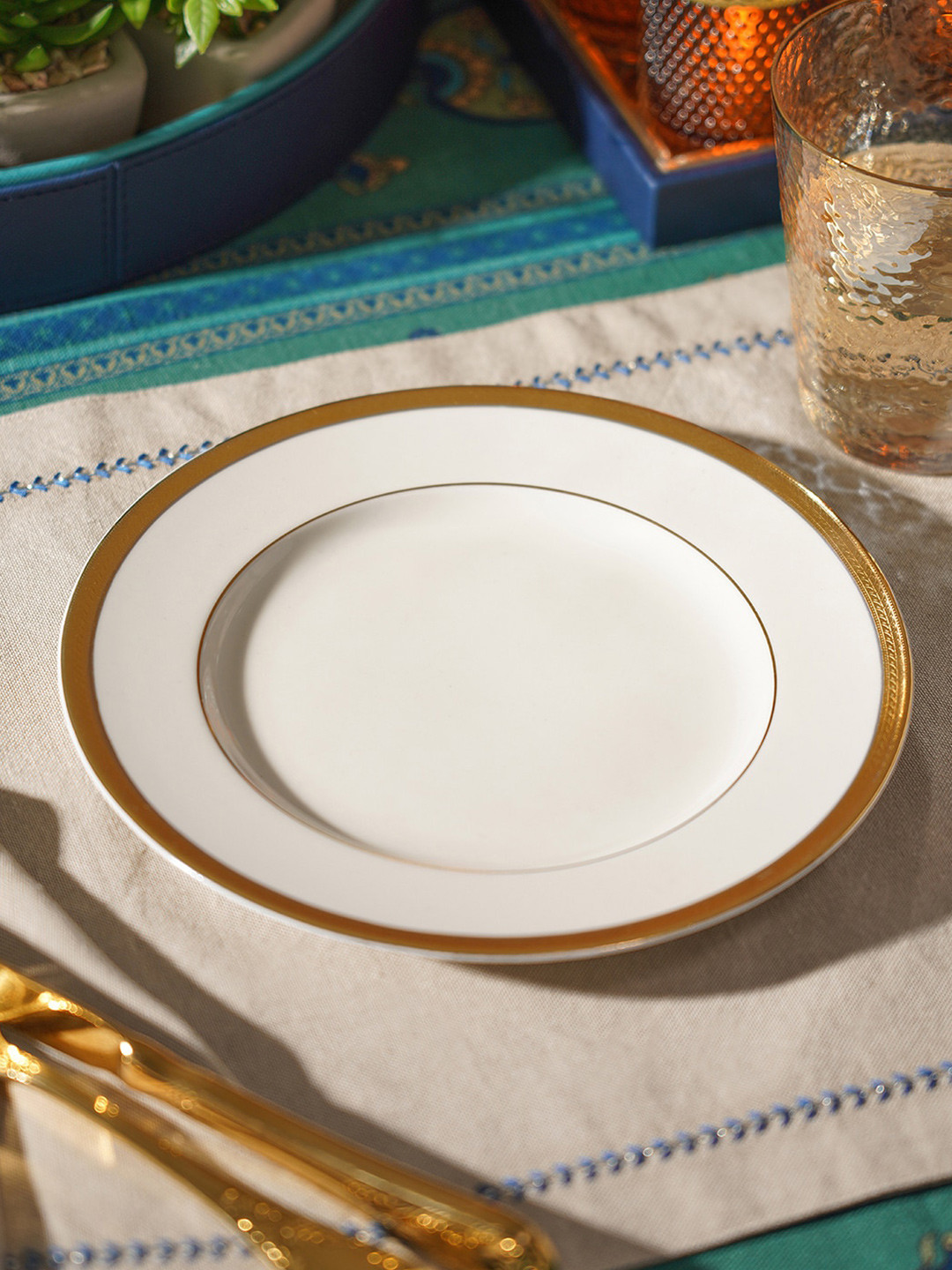 Buy Pure Home And Living White & Gold Toned 2 Pieces Ceramic Glossy ...