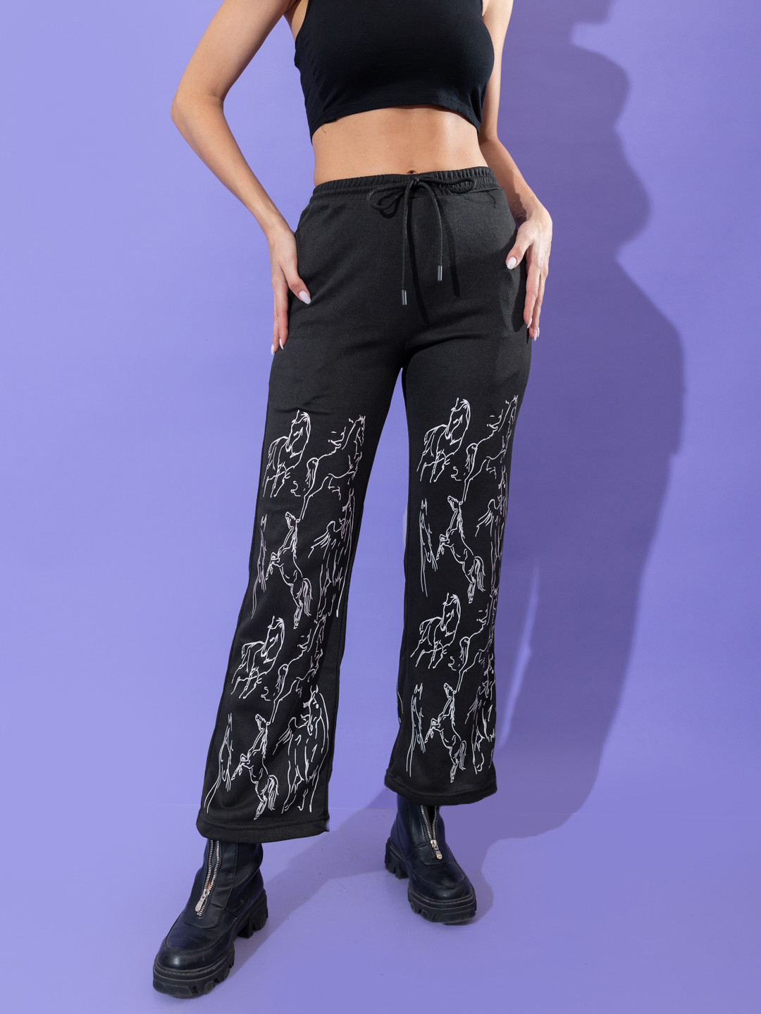 Buy Stylecast X Hersheinbox Women Monochrome Printed Cotton Trousers ...