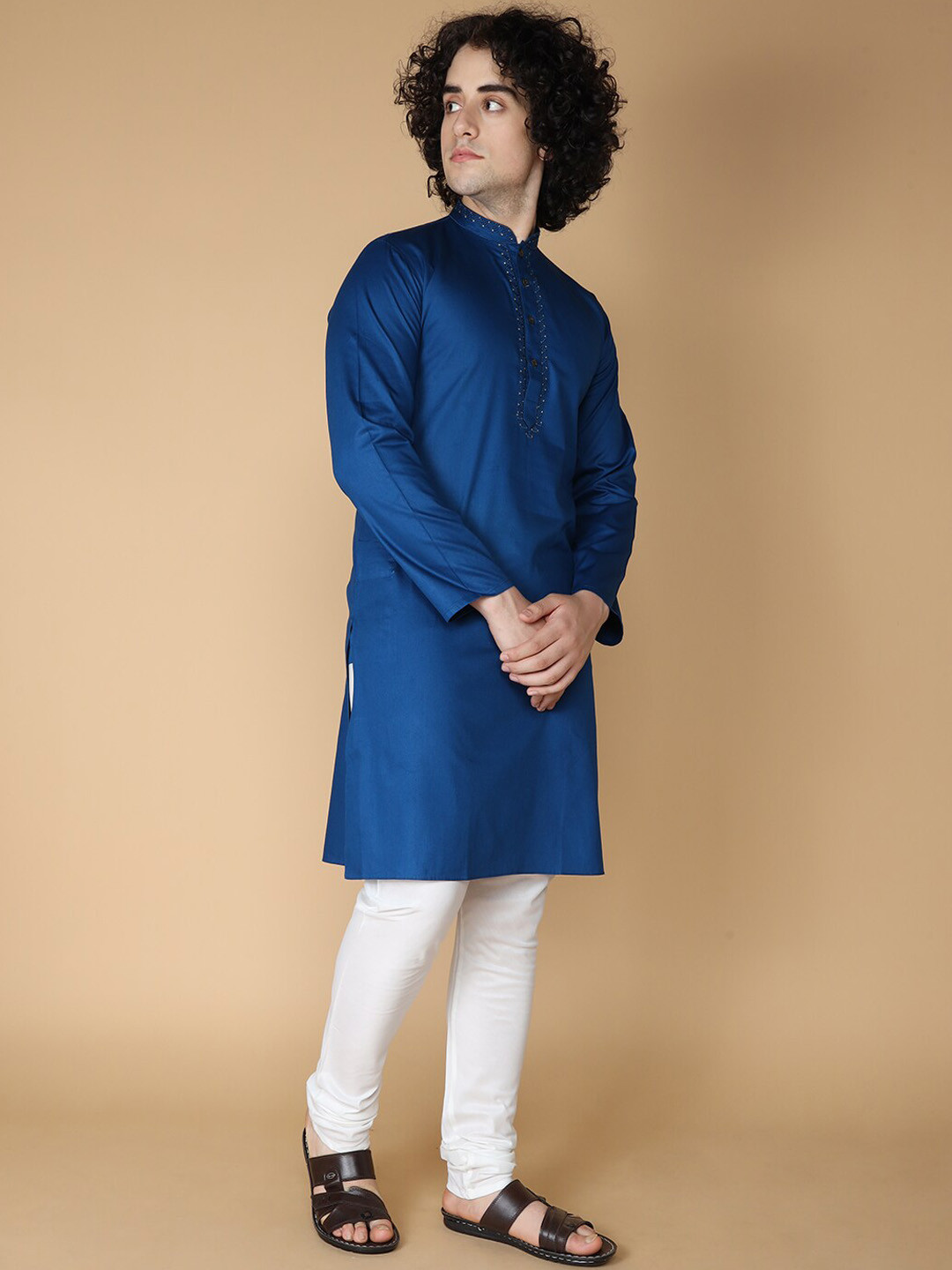 Buy Sultan The King Of Kurta Mandarin Collar Thread Work Cotton ...
