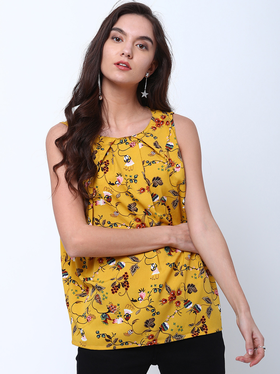 Buy Tokyo Talkies Women Yellow Printed Top - Tops for Women 2496394 ...