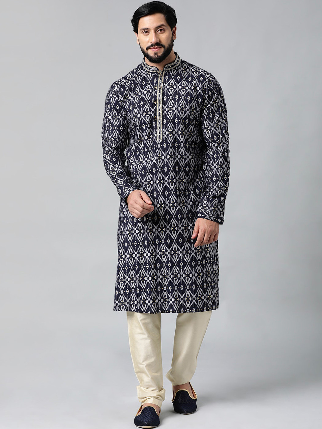 Buy TheEthnic.Co Ethnic Motifs Printed Mandarin Collar Regular Kurta ...