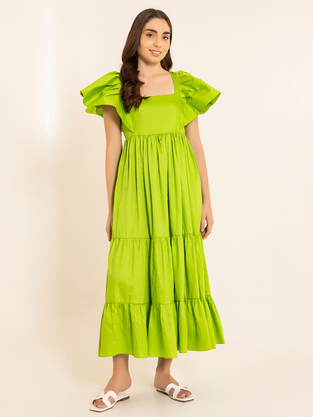 Buy KAORI BY SHREYA AGARWAL Flutter Sleeve A Line Midi Dress - Dresses ...