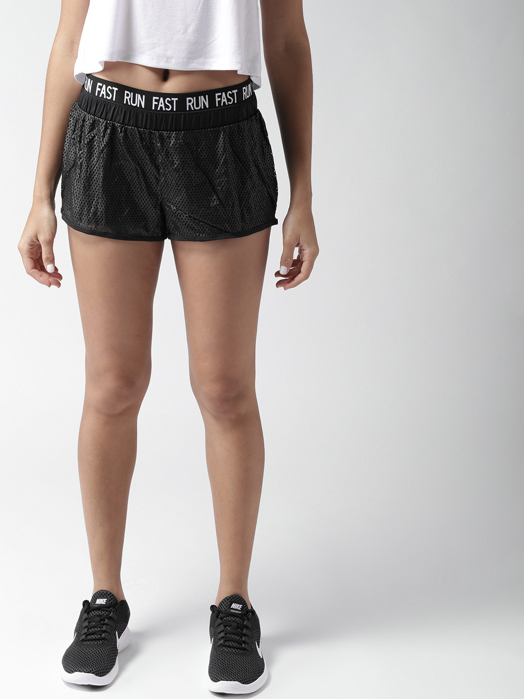 Buy FOREVER 21 Women Black Solid Mesh Sports Shorts - Shorts for Women ...