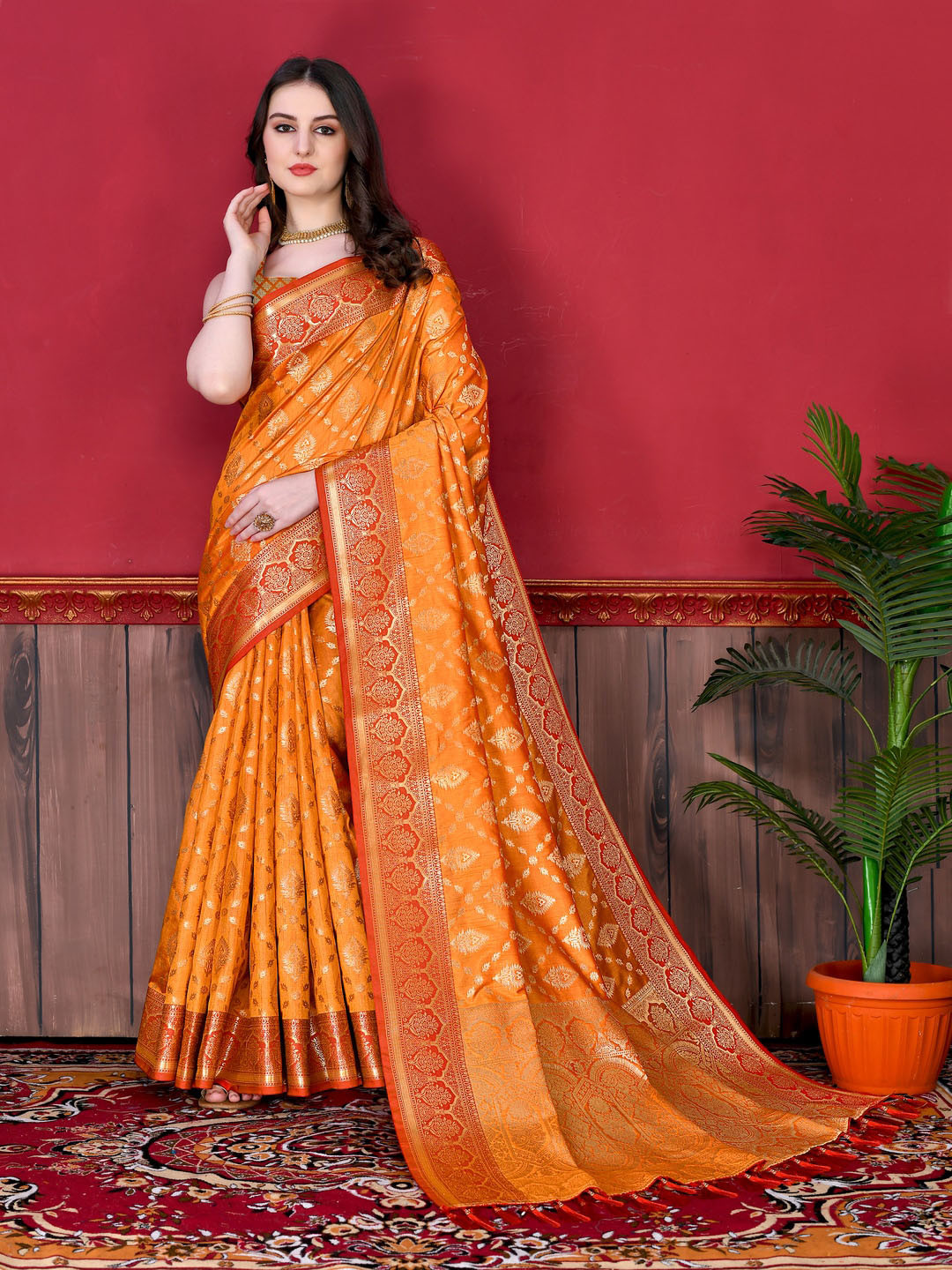 Buy MOKSHA DESIGNS Ethnic Motifs Woven Design Zari Pure Silk Banarasi ...