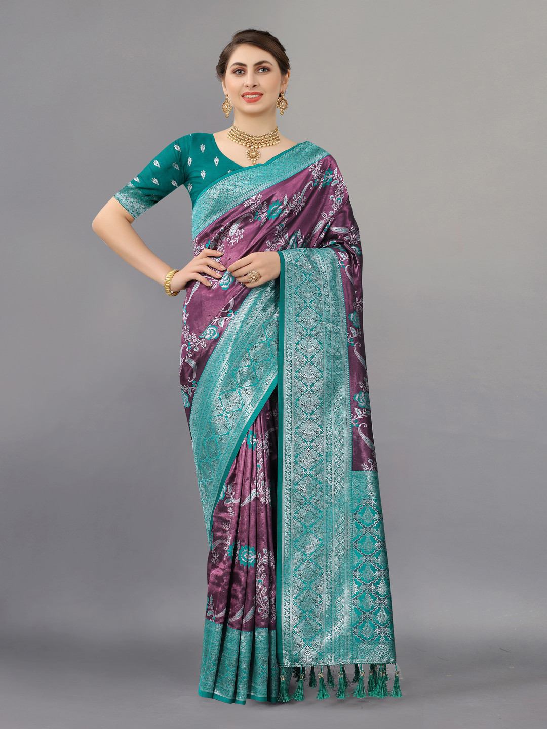 Buy MOKSHA DESIGNS Floral Woven Design Zari Pure Silk Kanjeevaram Saree ...