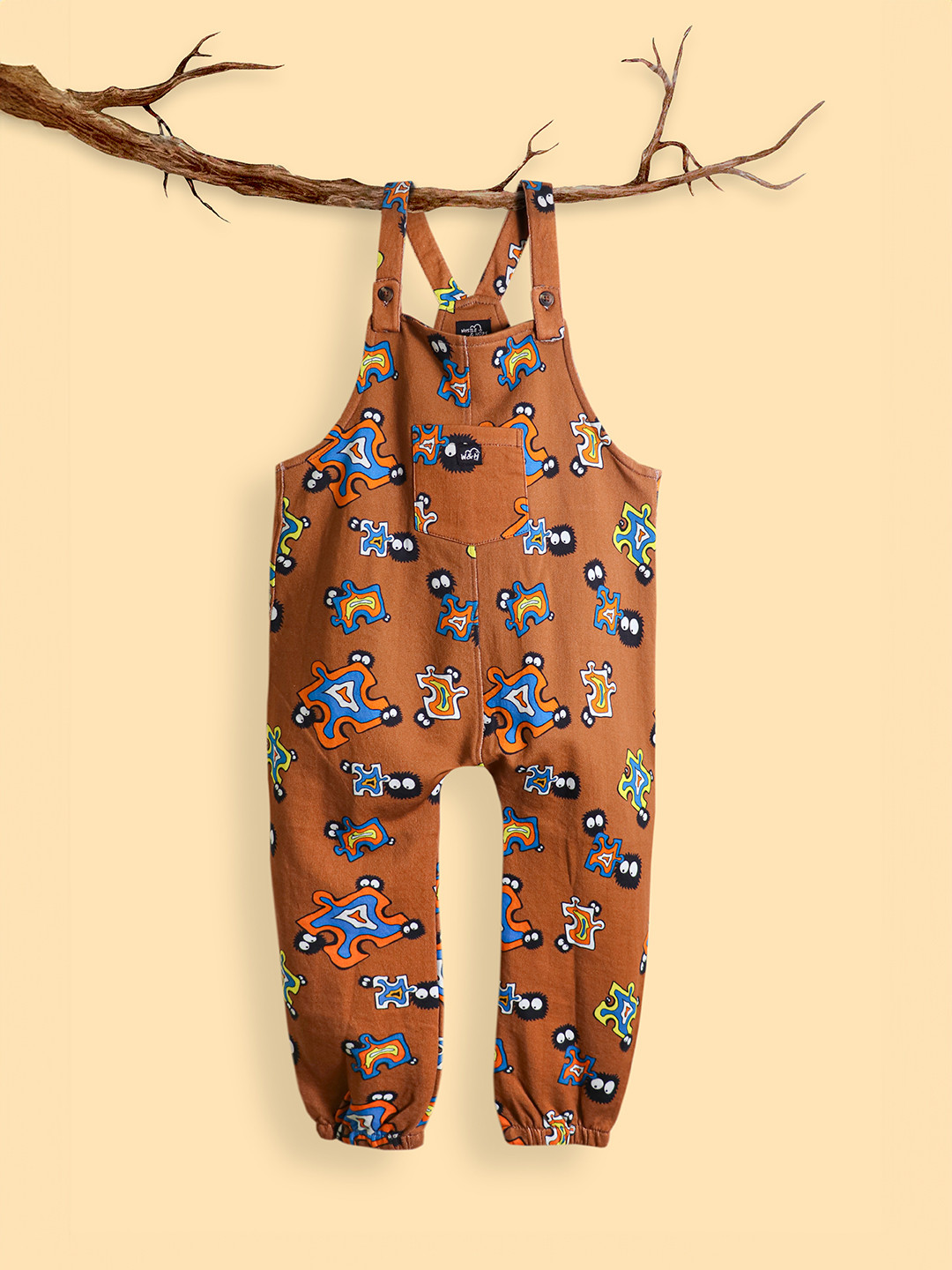 Buy Whistle & Hops Kids Graphic Printed Pure Cotton Dungaree ...