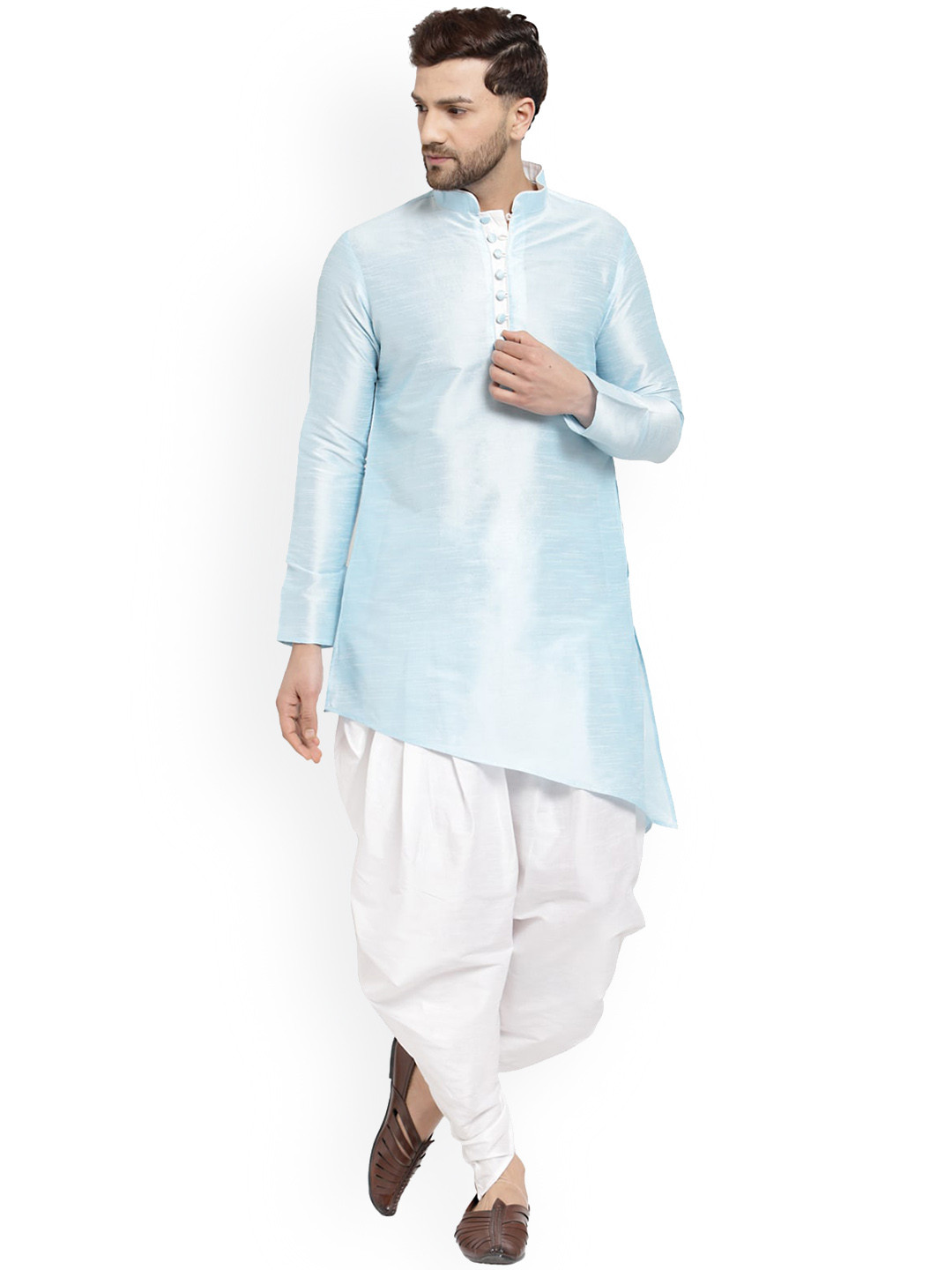 Buy Sydney Heights Mandarin Collar Asymmetric Hemline Kurta With Dhoti ...