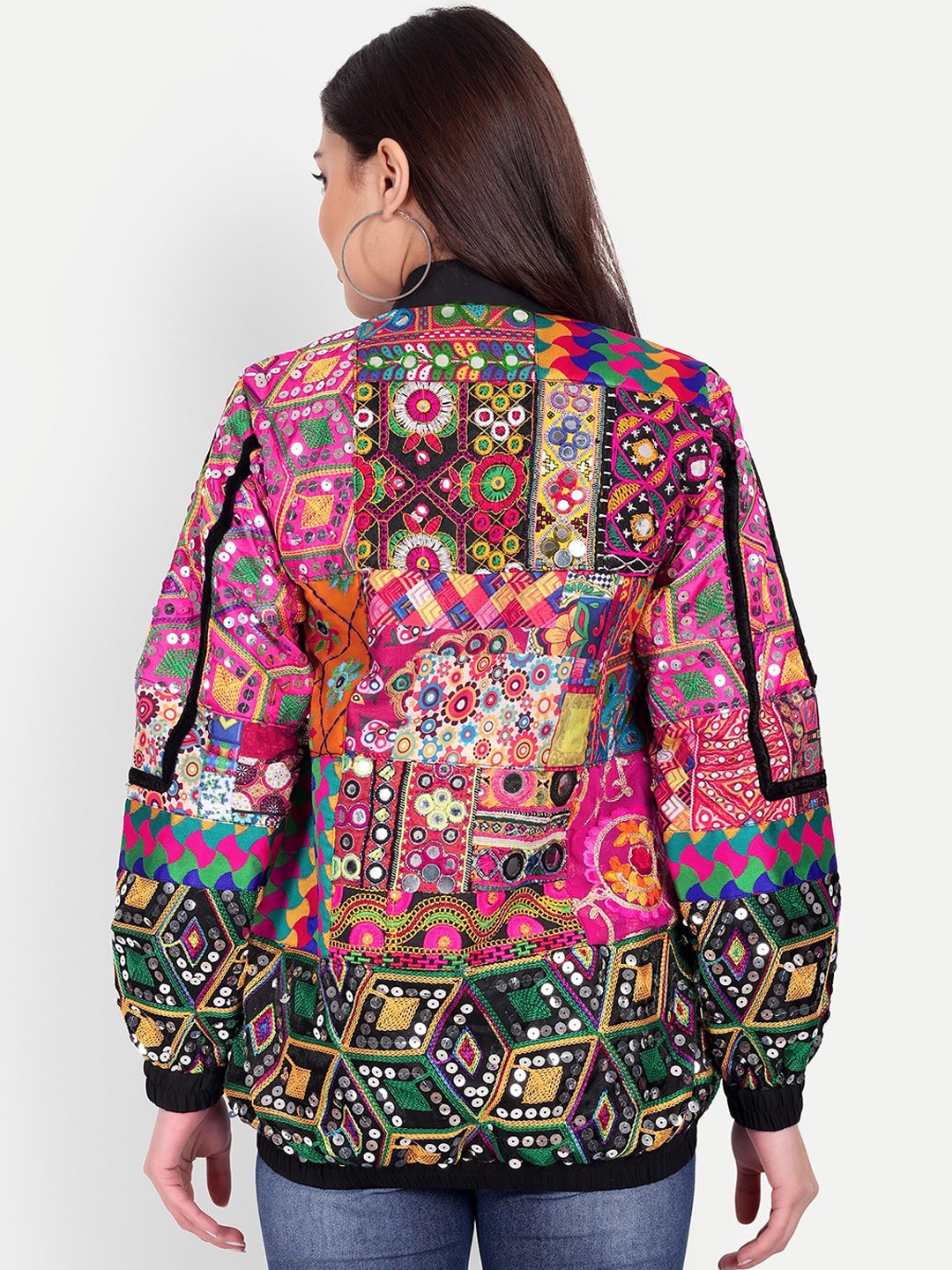 Buy The BANJARA TRAIL Ethnic Motifs Embroidered Front Open Denim Jacket - Jackets for Unisex ...
