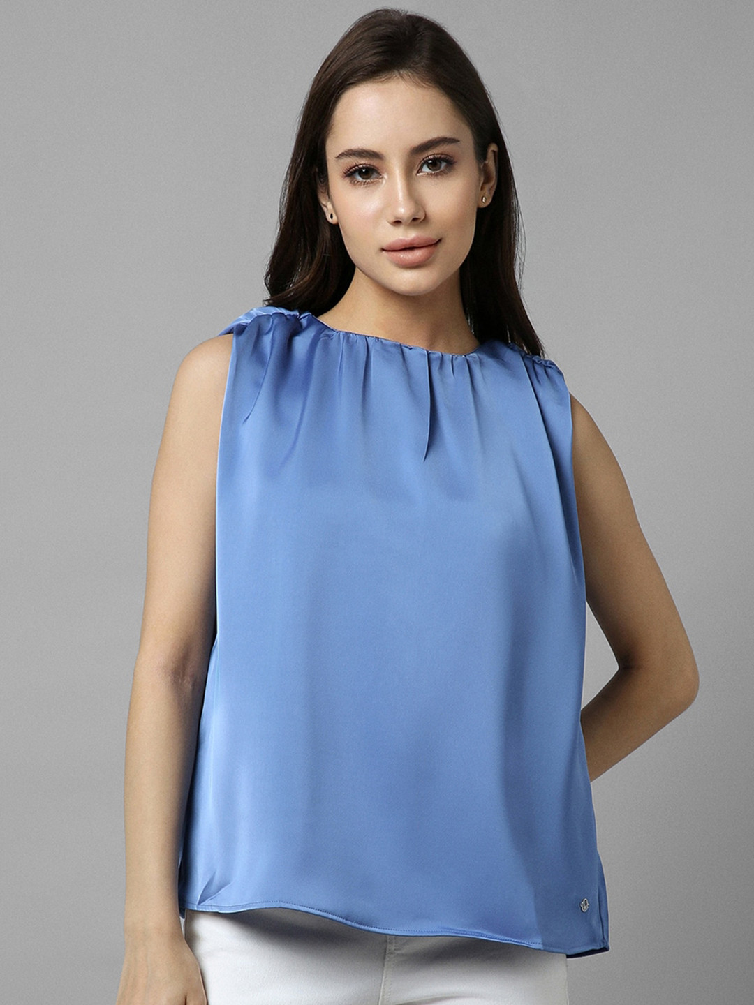 Buy Allen Solly Woman Gathered High Neck A Line Top - Tops for Women ...