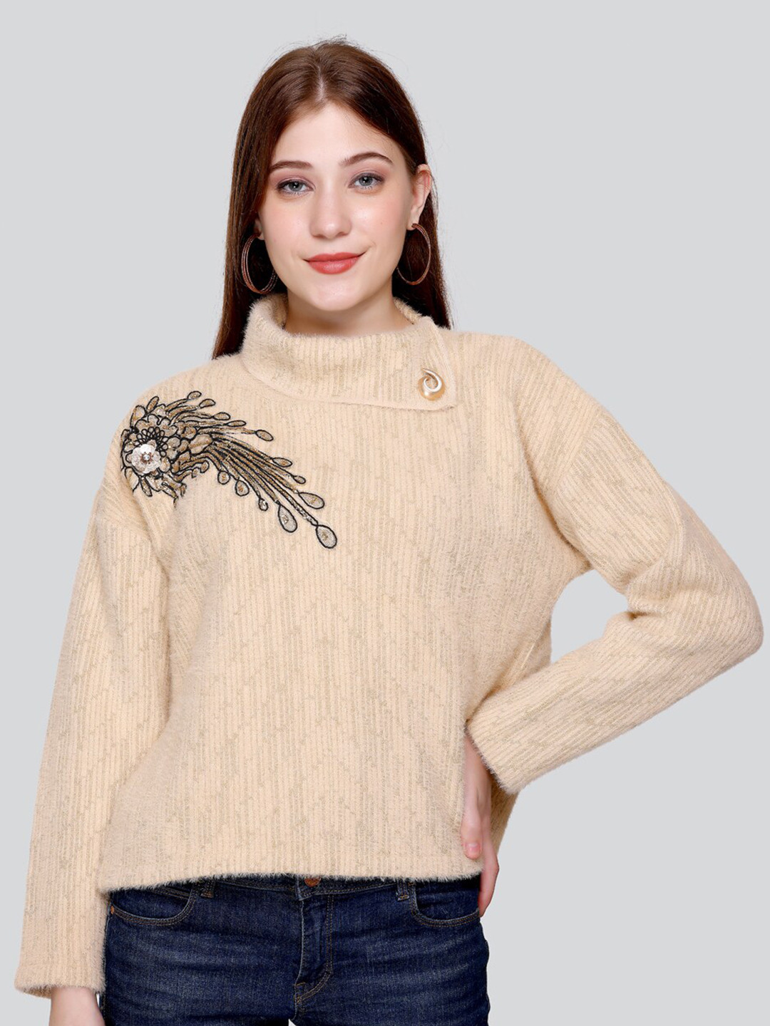 Buy Elthia Self Design Embroidered Woollen Velvet Top - Tops for Women ...