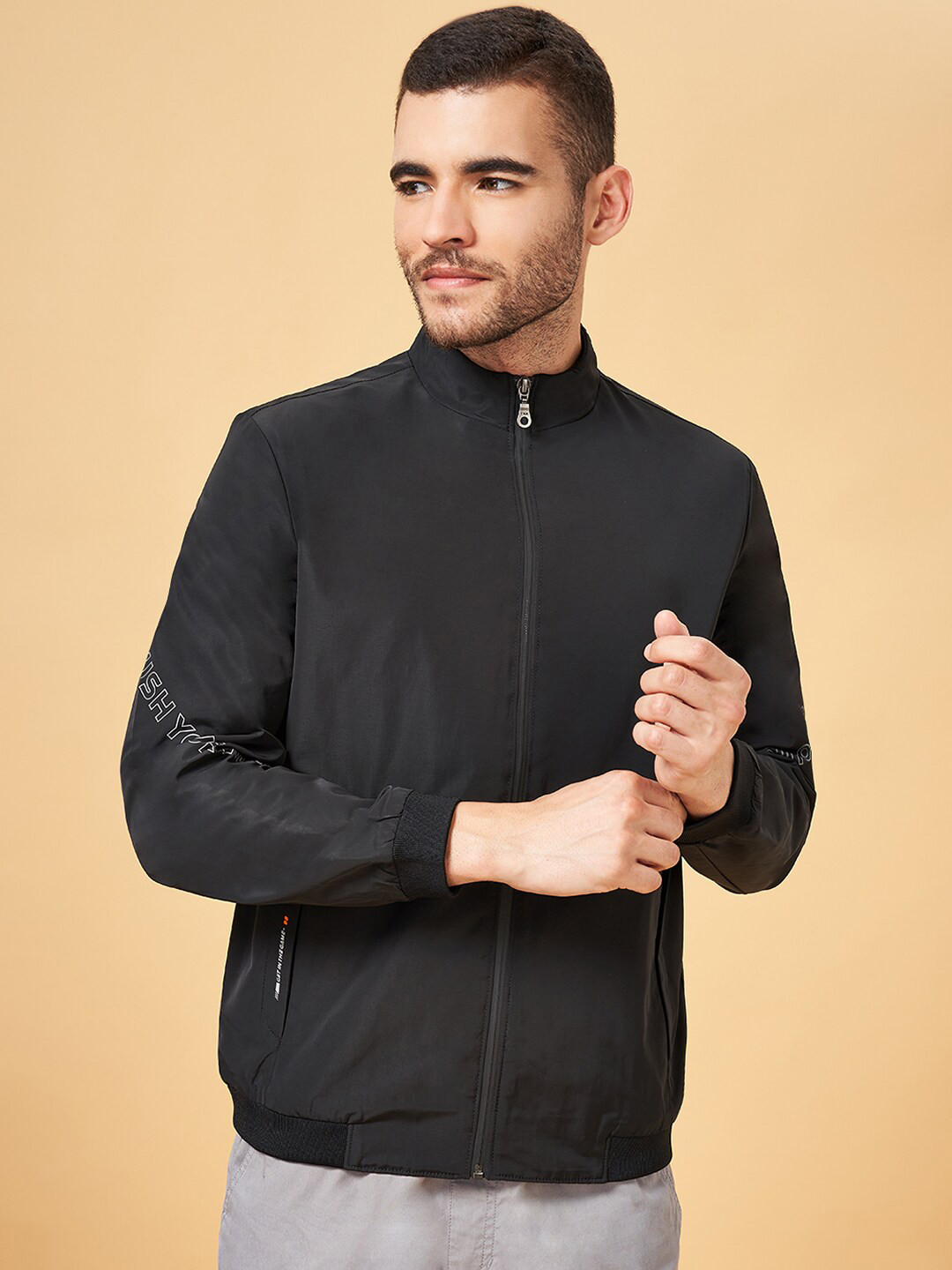 Buy Urban Ranger By Pantaloons Typography Printed Mock Collar Bomber ...