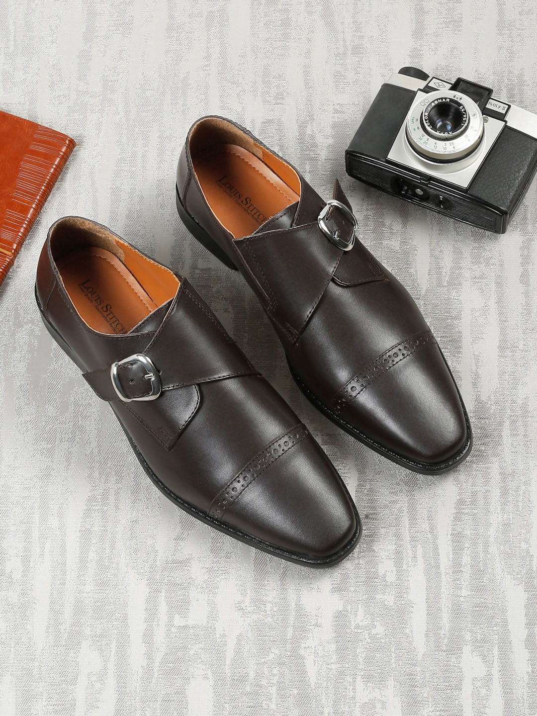 Buy LOUIS STITCH Men Perforated Premium Leather Formal Monk Shoes ...