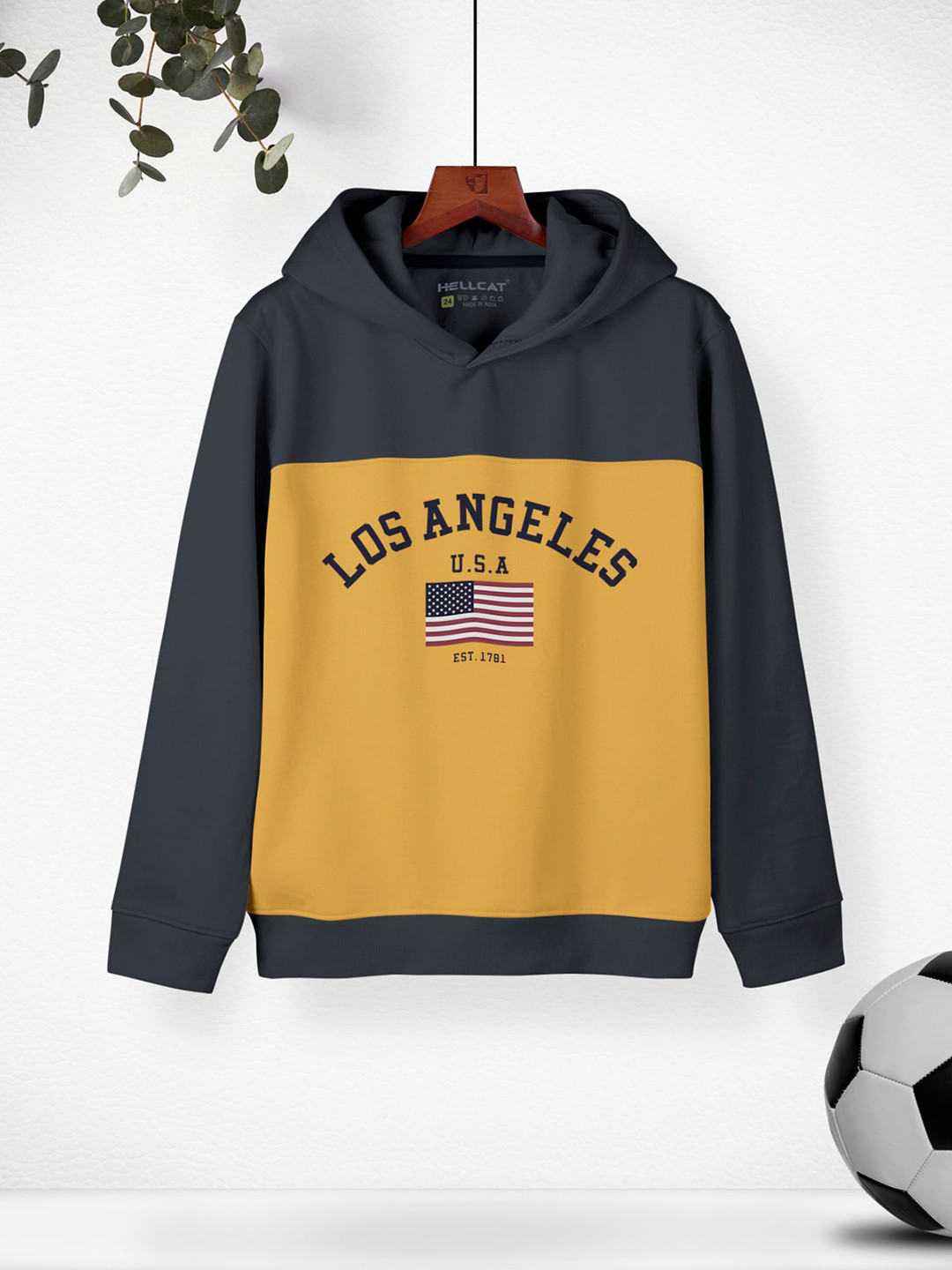 Buy HELLCAT Girls Colourblocked Hooded Regular Fit Cotton T Shirt ...