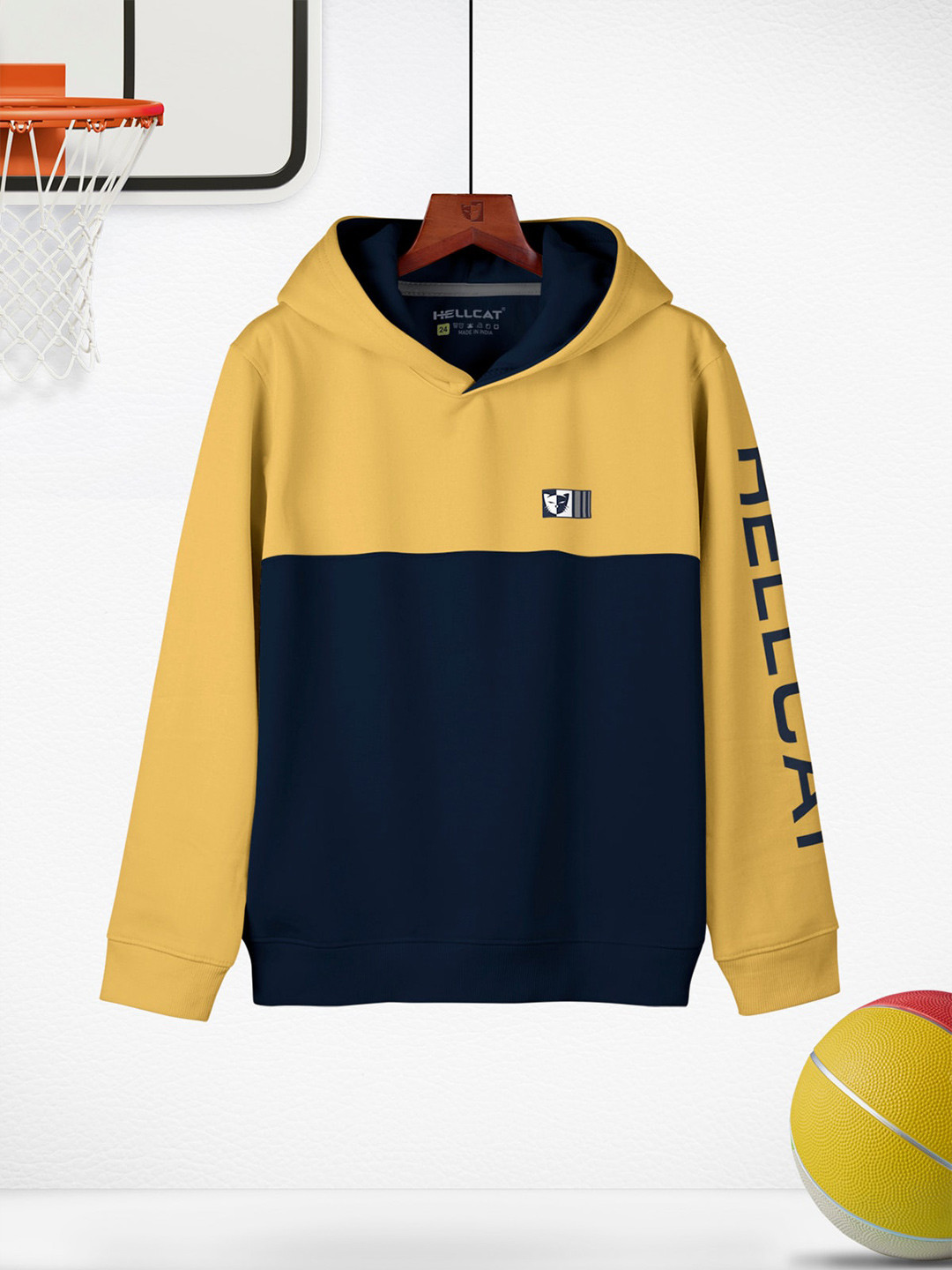 Buy HELLCAT Girls Colourblocked Hooded Regular Fit Cotton T Shirt ...