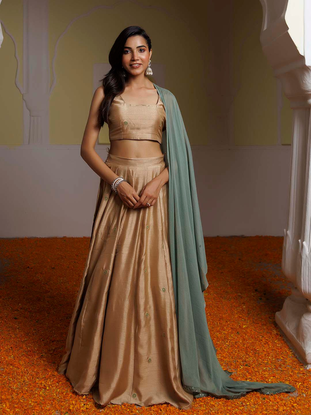 Buy Ragavi Embroidered Thread Work Ready To Wear Lehenga & Blouse With ...