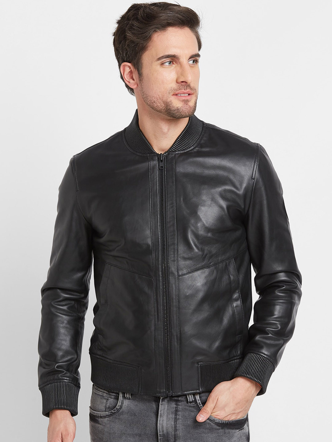 Buy Being Human Stand Collar Leather Jacket - Jackets for Men 24980622 ...