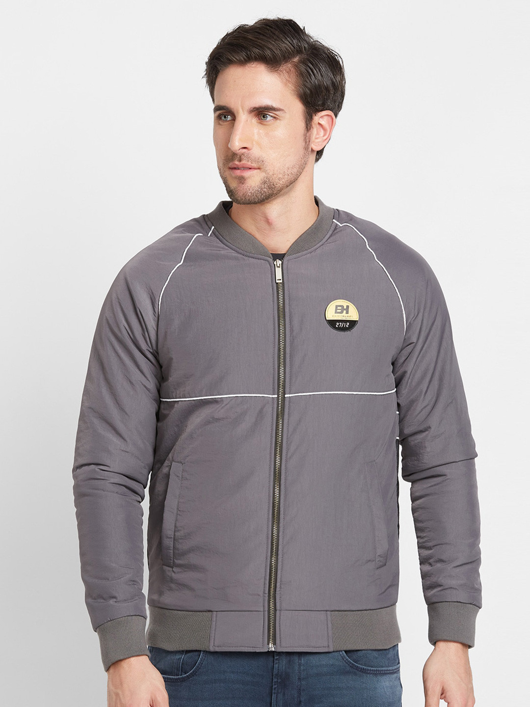 Buy Being Human Stand Collar Bomber Jacket With Zip Detail - Jackets ...