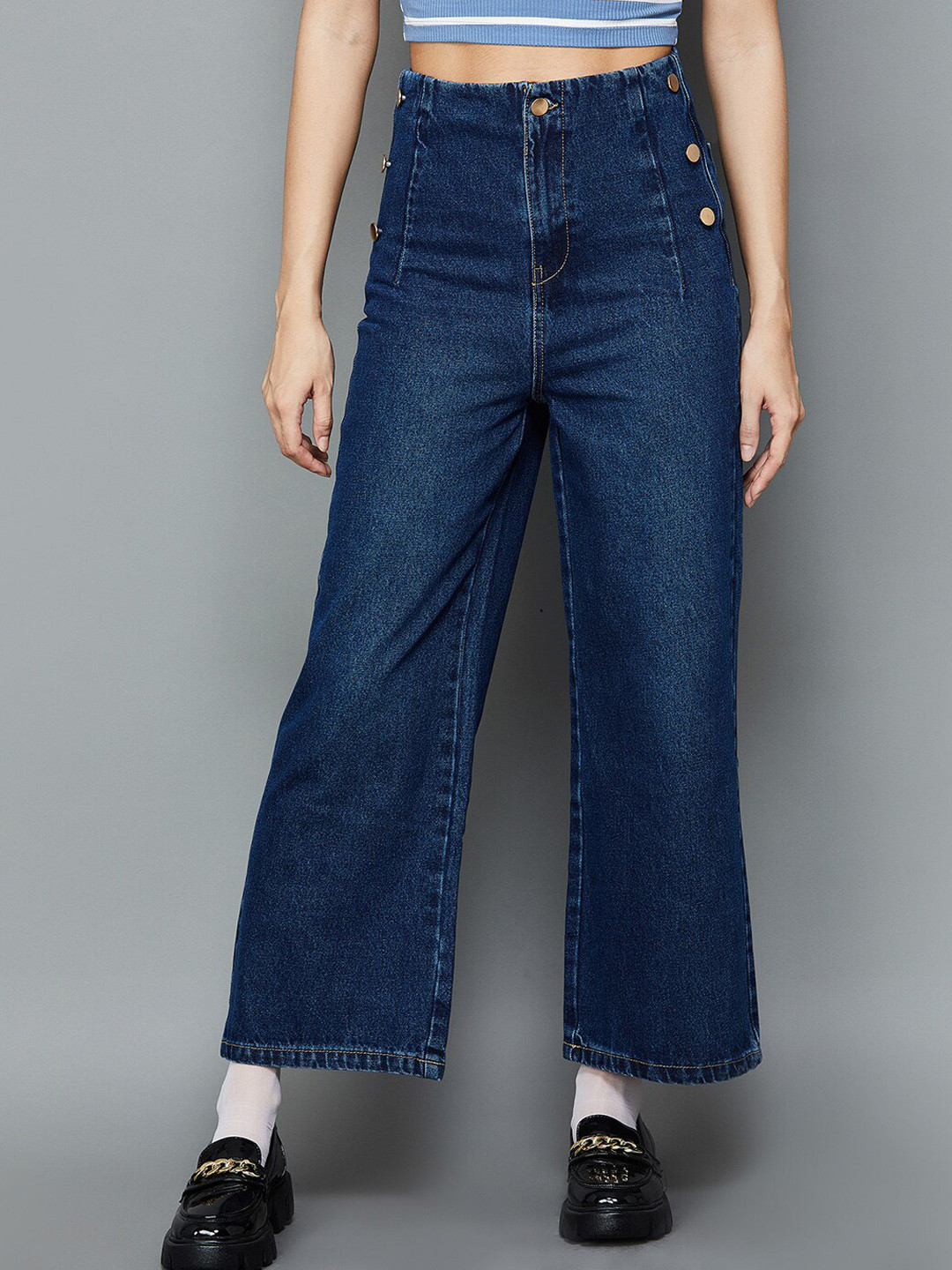 Buy Ginger By Lifestyle Women Flared High Rise Clean Look Light Fade ...