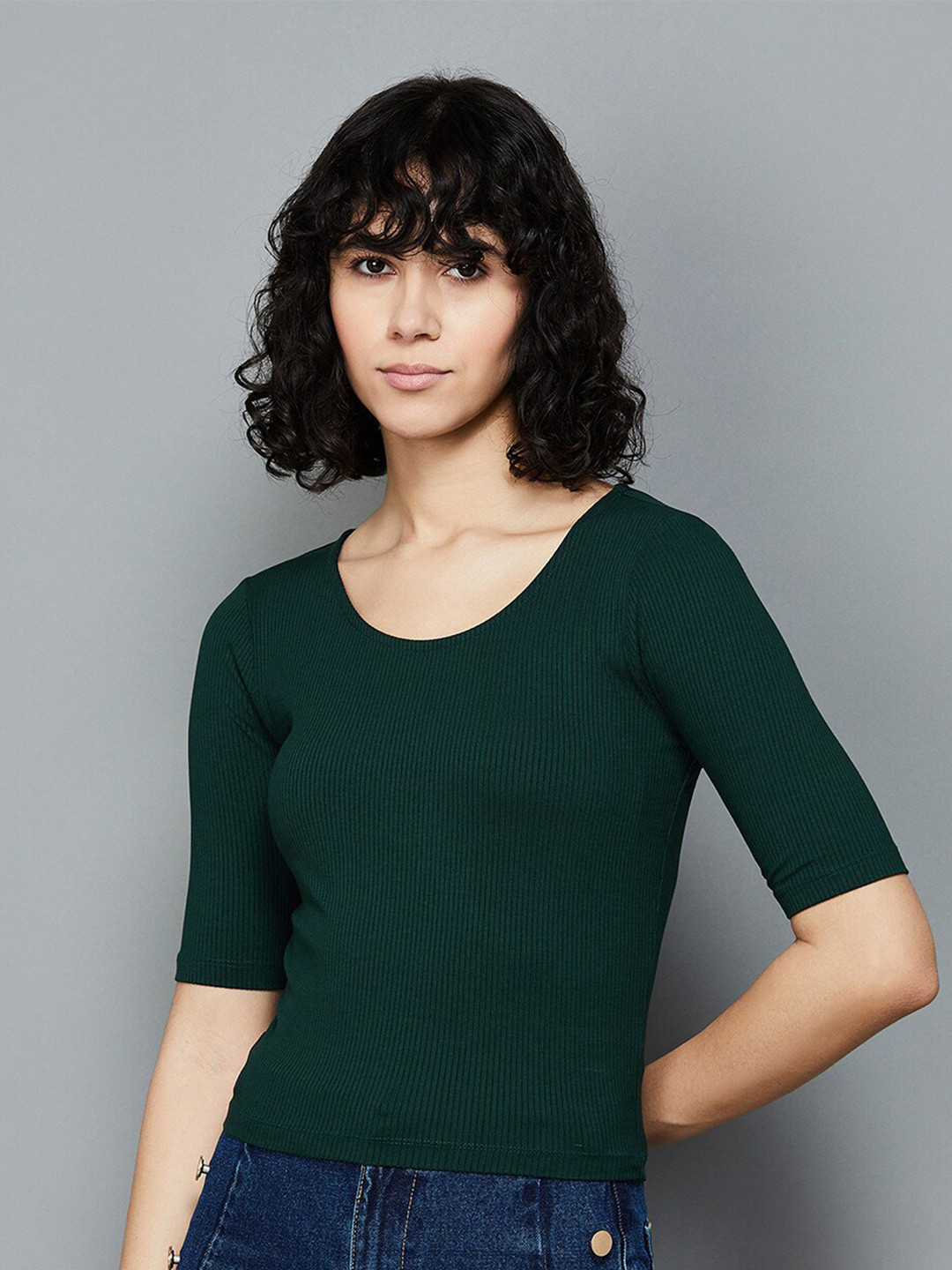 Buy Ginger By Lifestyle Ribbed Round Neck Fitted Top - Tops for Women ...