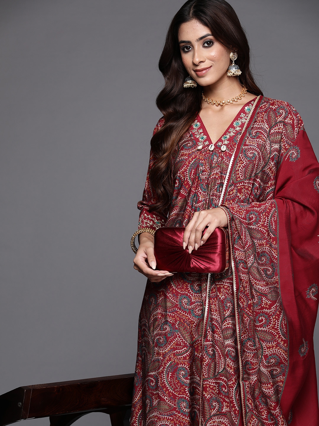 Buy Libas Women Ethnic Motifs Printed Pleated Kurta With Trouser And With