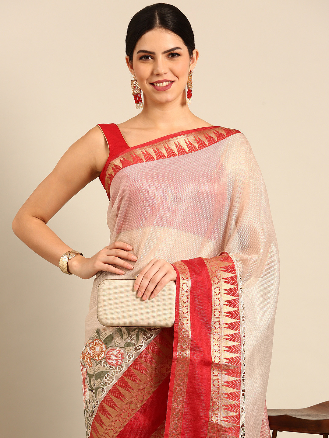 Buy Simaaya Floral Woven Design Zari Kota Saree - Sarees for Women ...