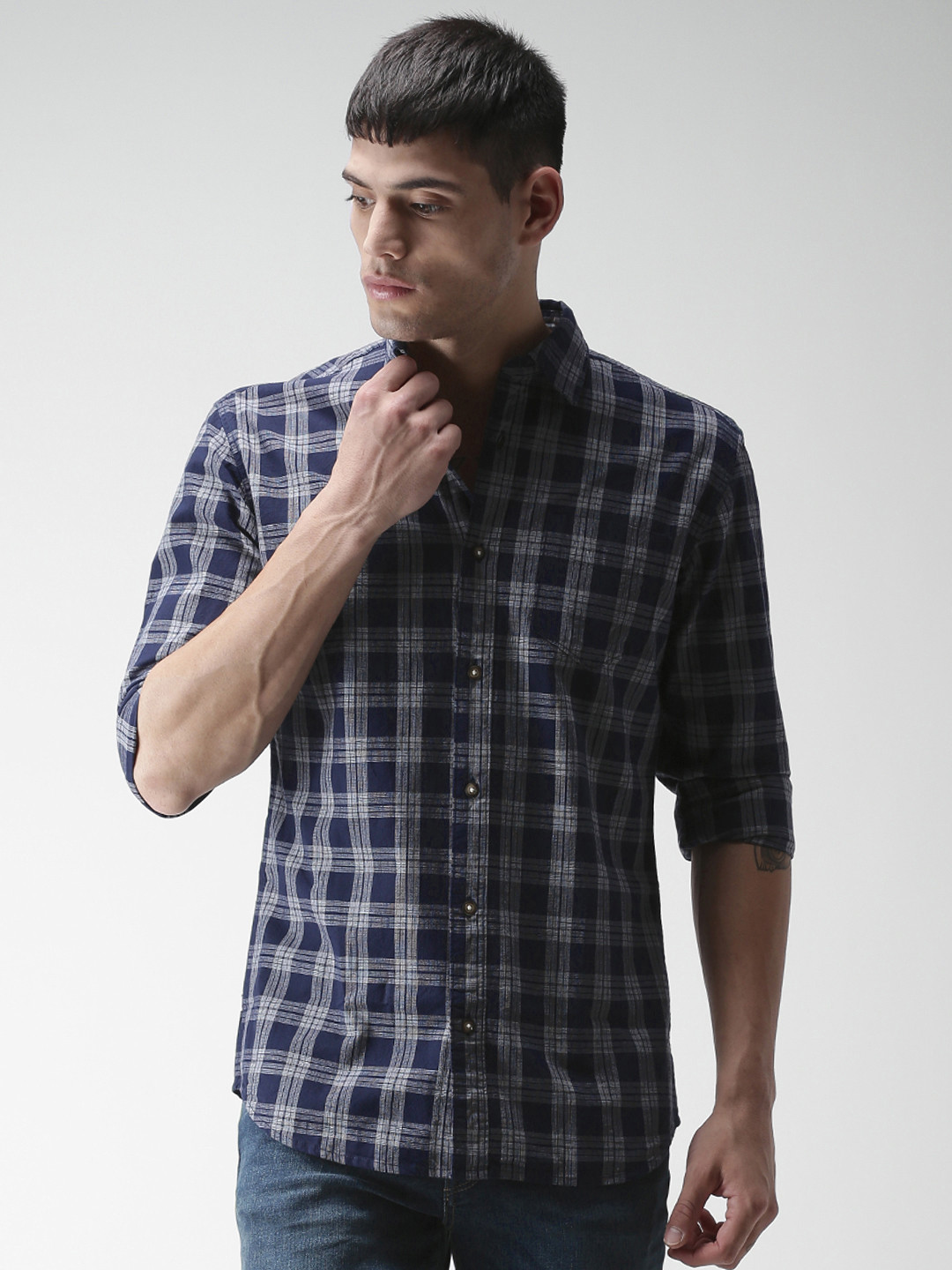 Buy SELECTED Men Navy Blue Checked Casual Shirt - Shirts for Men ...