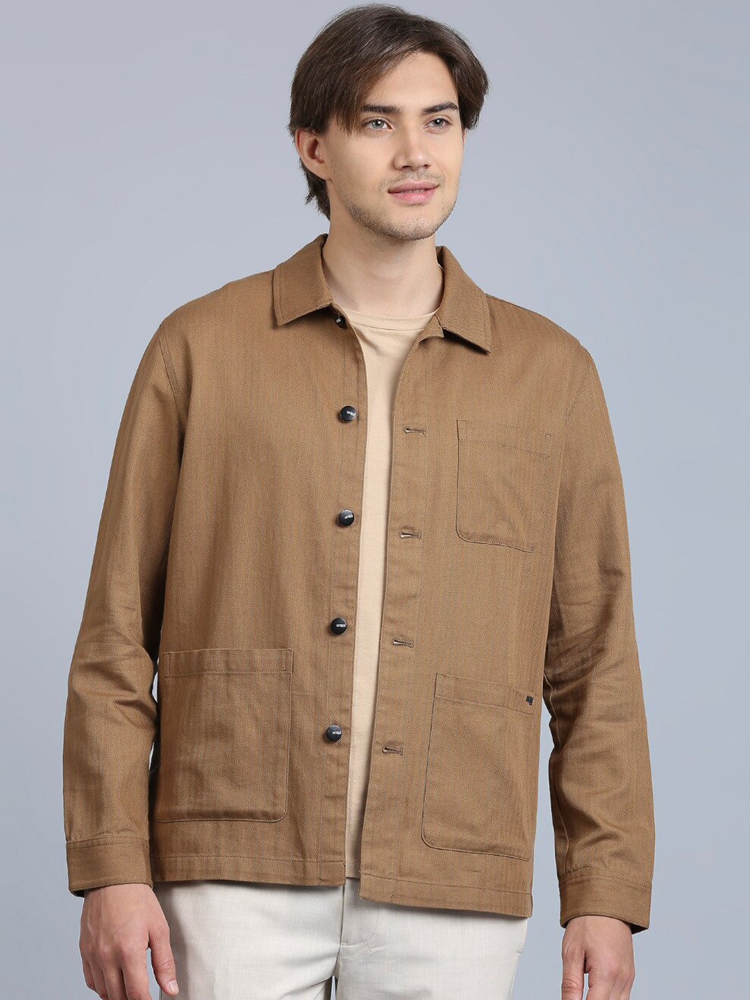 Buy ONEMILE Spread Collar Cotton Linen Shacket - Shirts for Men ...