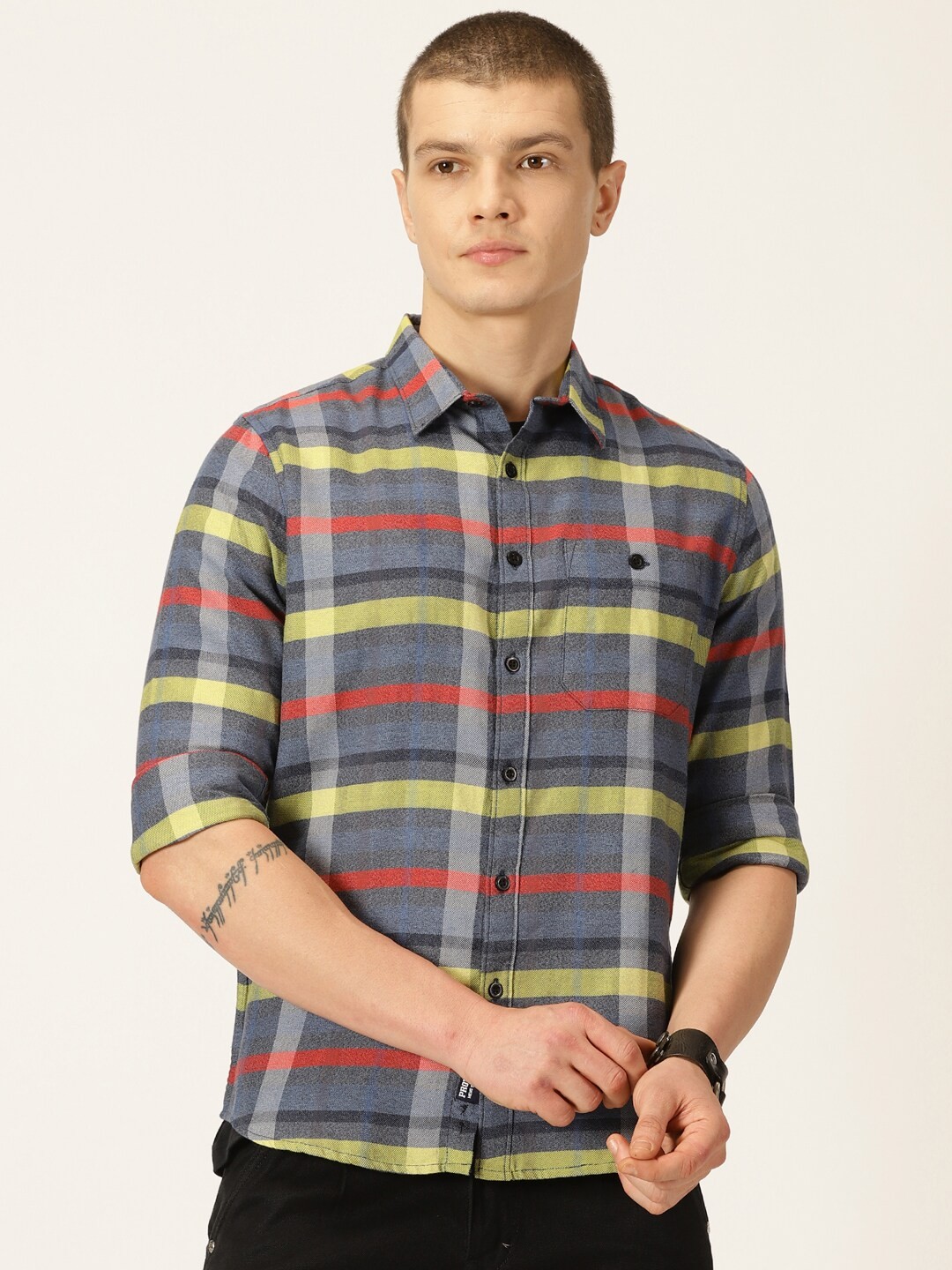 Buy Provogue Classic Slim Fit Tartan Checks Flannel Pure Cotton Casual