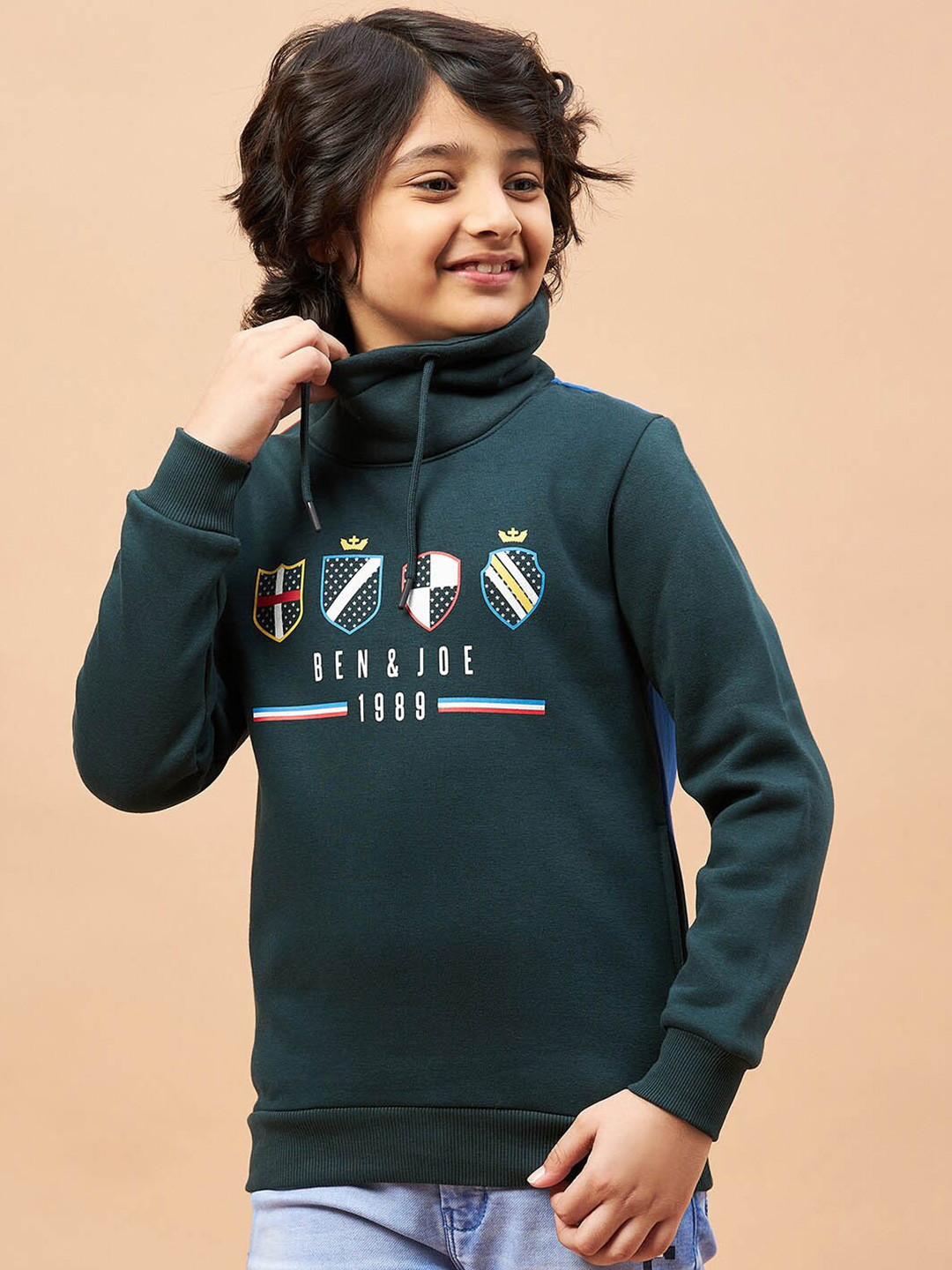 Buy Ben & Joe Boys Brand Logo Printed Hooded Antimicrobial Pullover ...