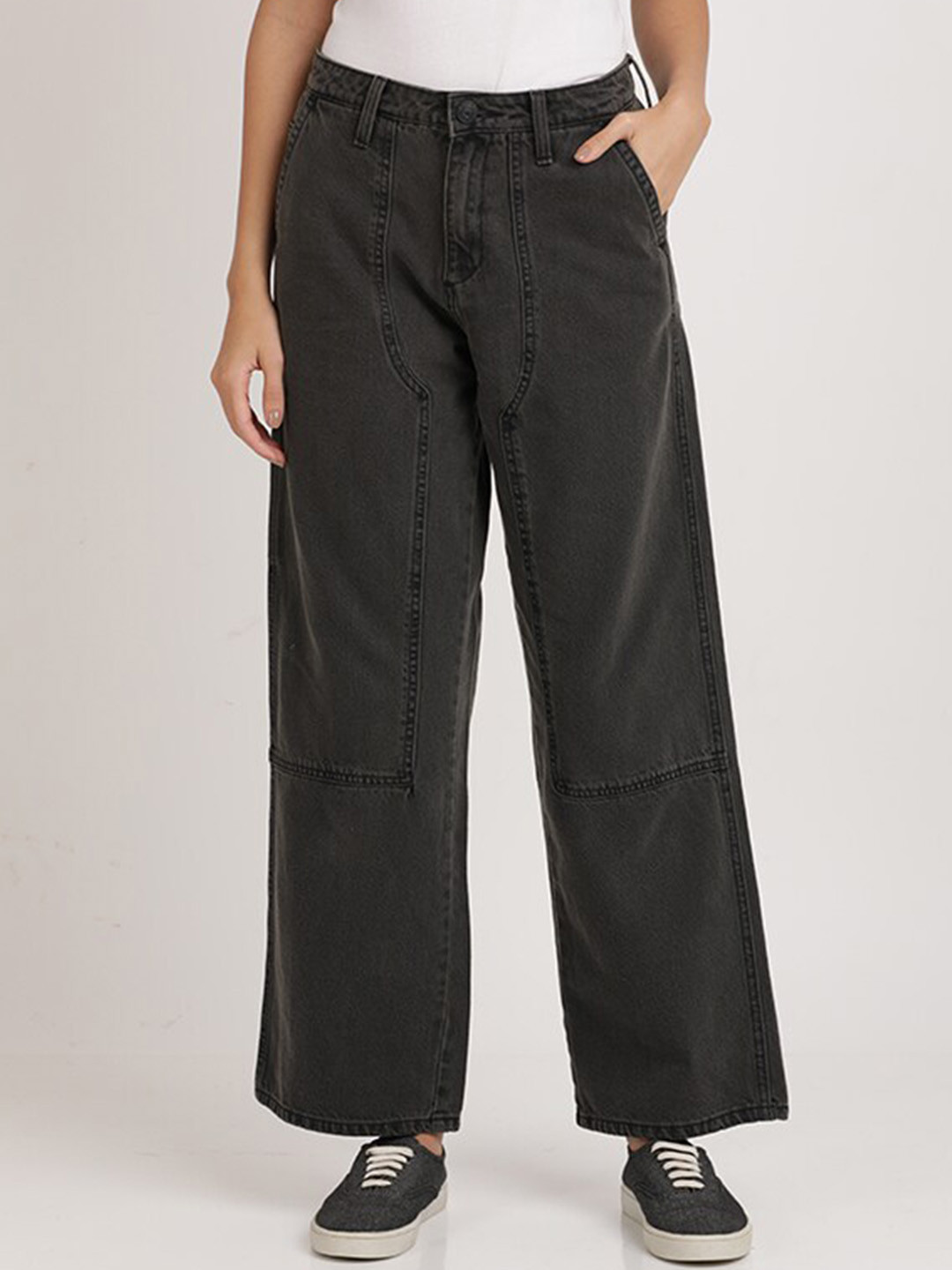 Buy Bene Kleed Women Relaxed Fit High Rise Tinted Carpenter Style Jeans ...