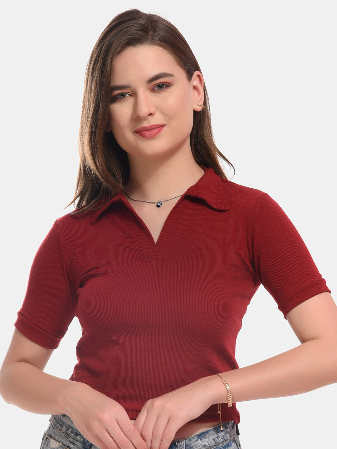 Buy Boleem Shirt Collar Cotton Fitted Crop Top - Tops for Women ...
