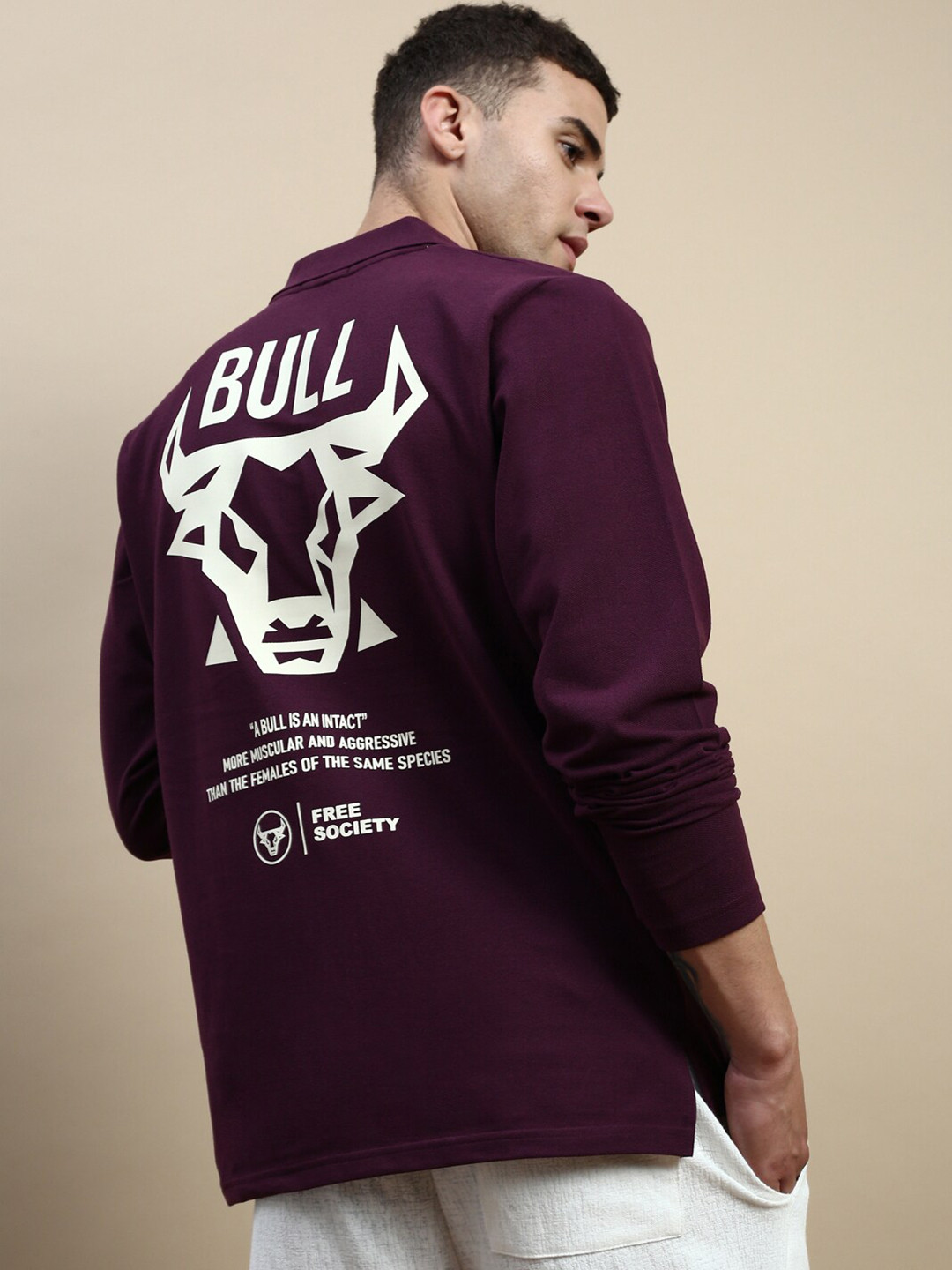 Buy FREE SOCIETY Oversized Graphic Printed Polo Collar Cotton T Shirt ...
