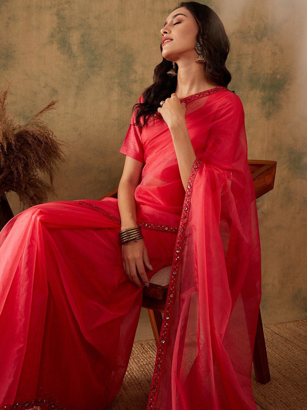 Buy Sangria Thread & Sequin Embroidered Border Sarees - Sarees for ...