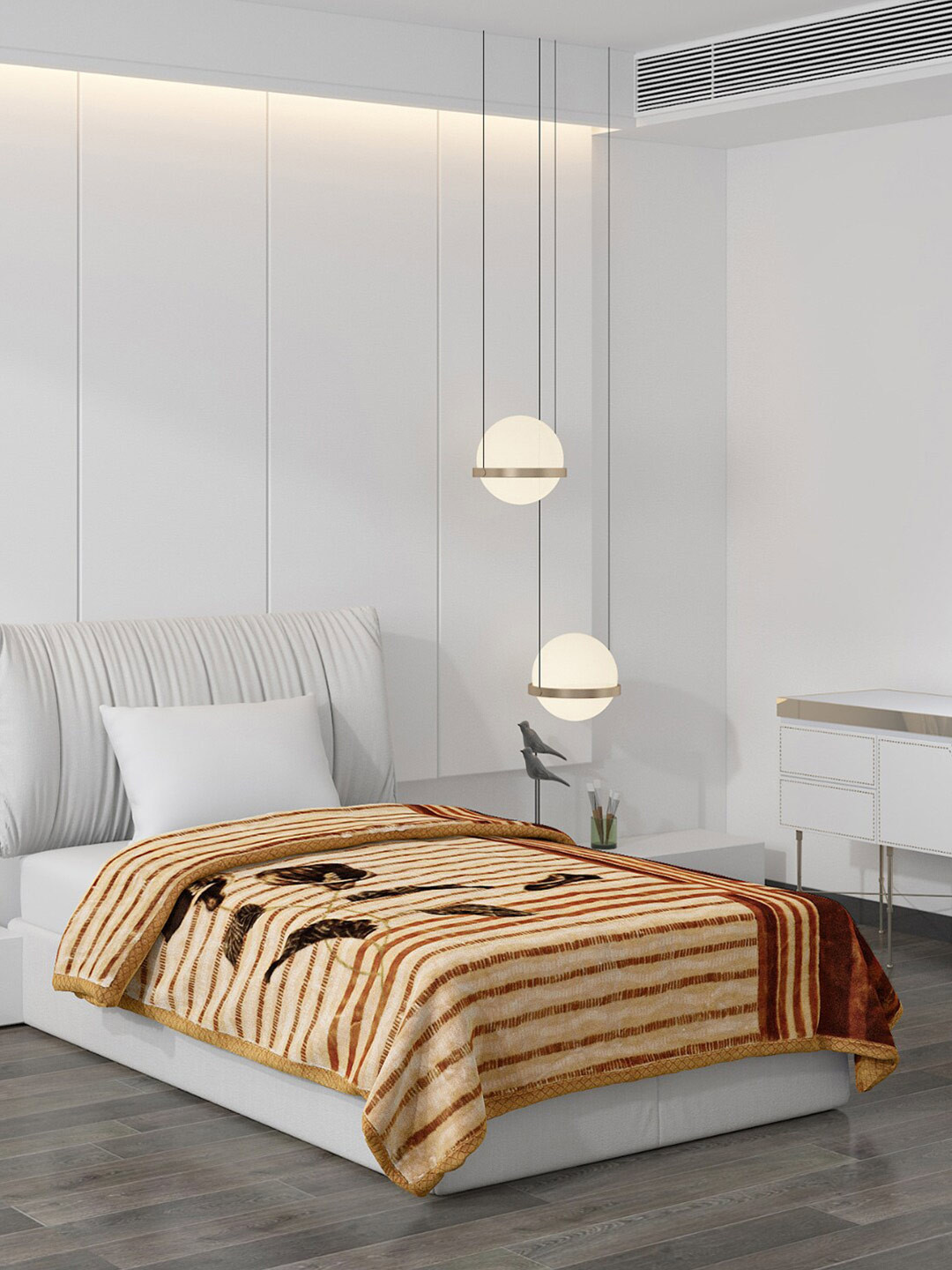 Buy Monte Carlo Cream Coloured & Brown Floral Mild Winter Single Bed ...