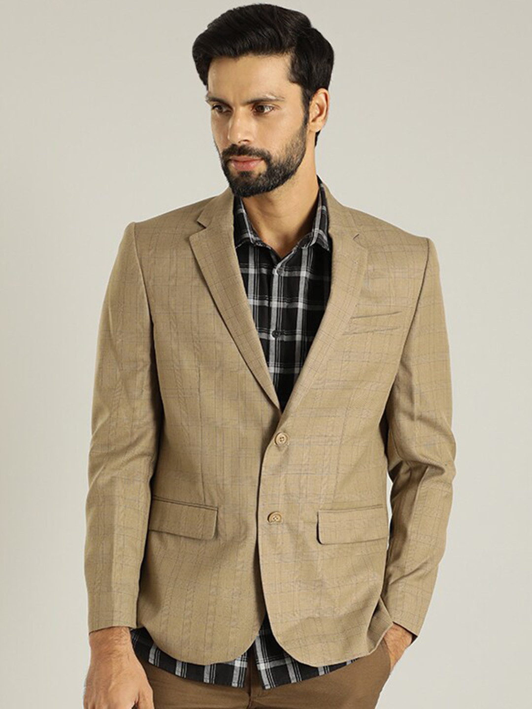 Buy Indian Terrain Checked Single Breasted Casual Blazer - Blazers for ...